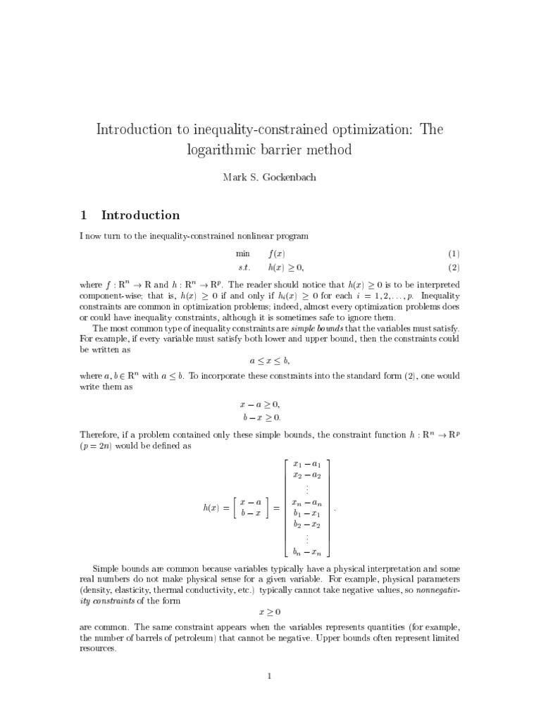 Introduction To Inequality-Constrained Optimization - Logarithmic Barrier Metho D | PDF ...
