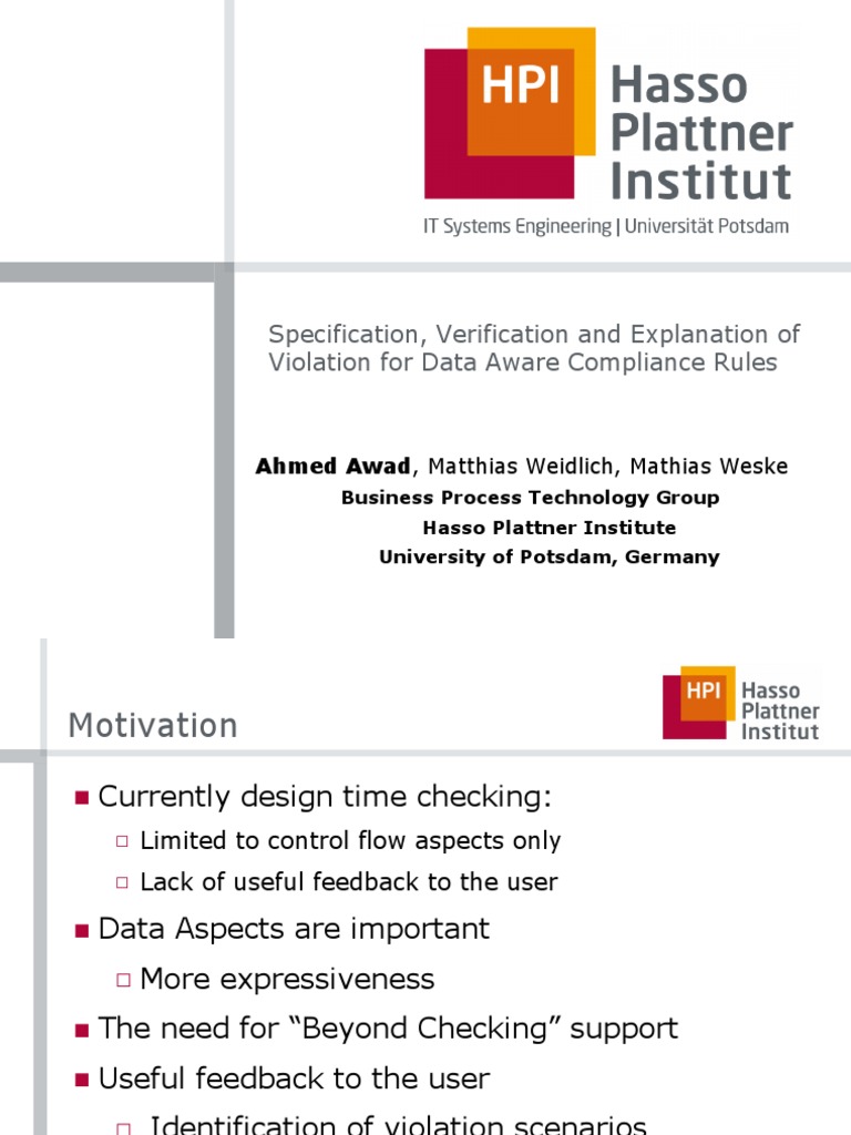 Specification, Verification and Explanation of Violation For Data Aware Compliance Rules | PDF ...