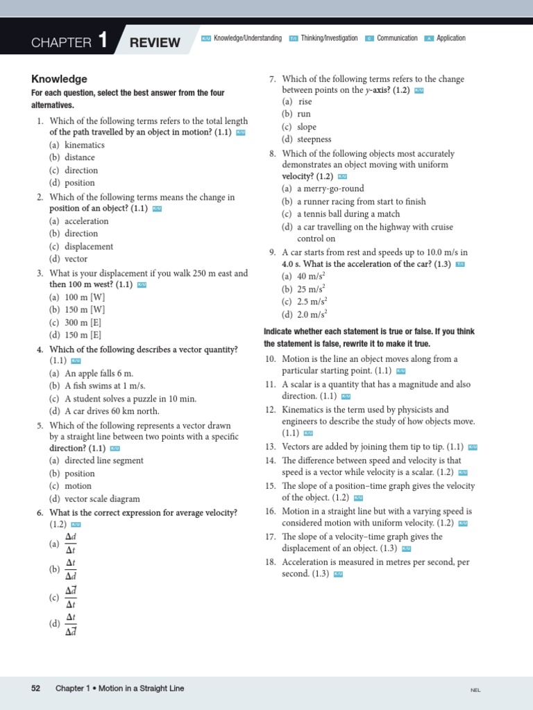 Phys11 C01 Review | PDF | Velocity | Acceleration