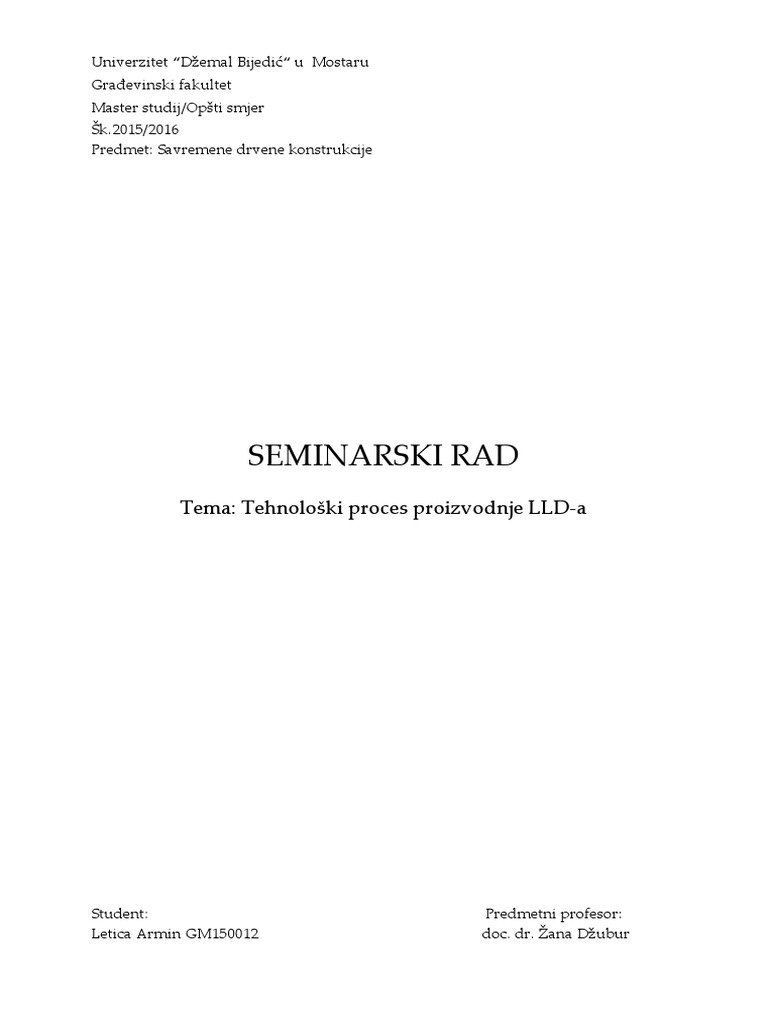 Seminarski Rad-Savremene Drvene Konstrukcije Lijepljeni Lamelirani Nosači | PDF