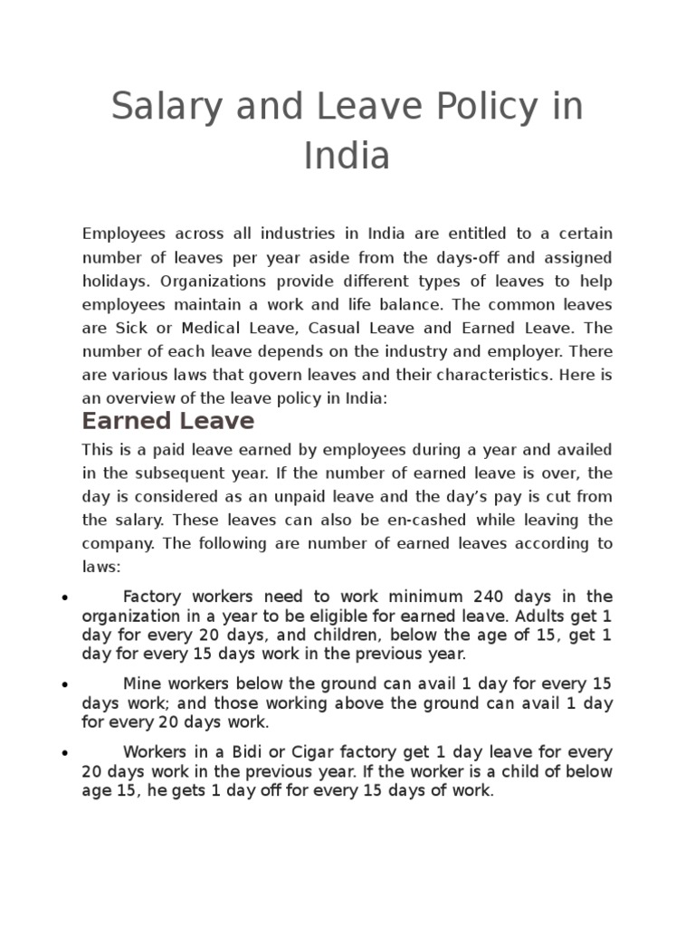Salary and Leave Policy in India | PDF | Sick Leave | Employment