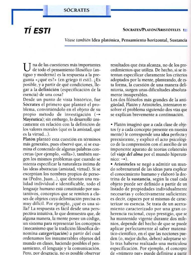 Definición de "ti esti" en Sócrates | PDF | Platón | Esencia