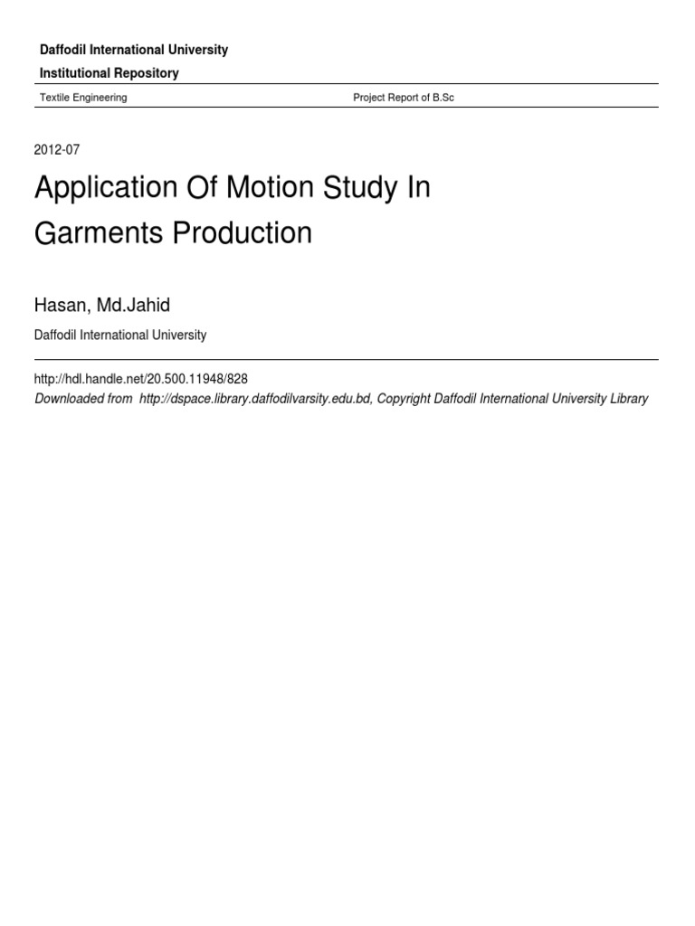Motion Study in Garments Production | PDF | Industrial Engineering ...
