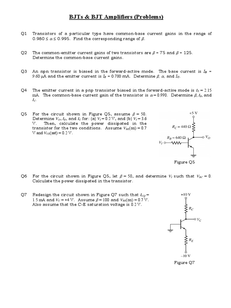 BJT Amplifier Problem Set | PDF | Bipolar Junction Transistor | Analog ...