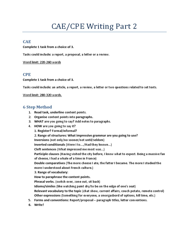 Cae Cpe Writing Part 2 Plan Handout | PDF | Career & Growth | Language ...