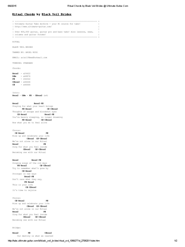 Ritual Chords by Black Veil Brides | PDF | Songs | Leisure