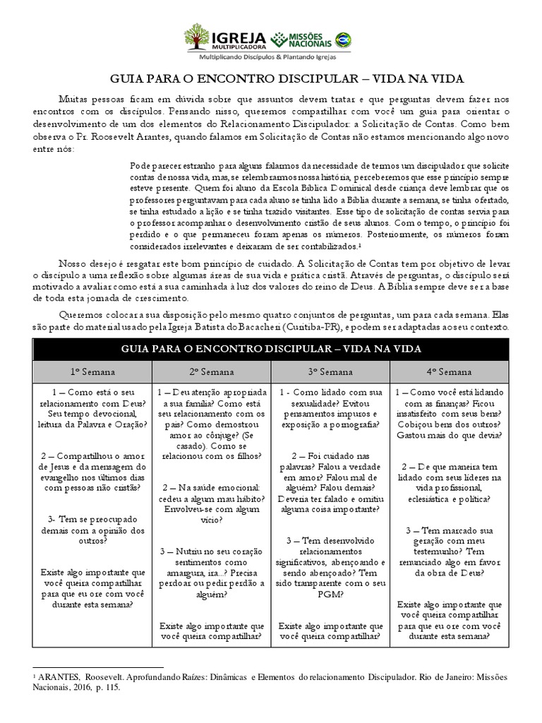 Guia para o Encontro Discipular - Vida Na Vida | PDF | Pecado | Bíblia