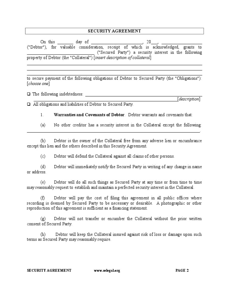 Security Agreement | PDF | Security Interest | Lien