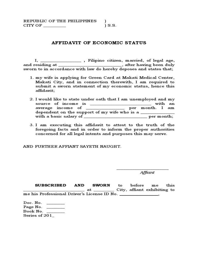 Affidavit of Economic Status Template | PDF