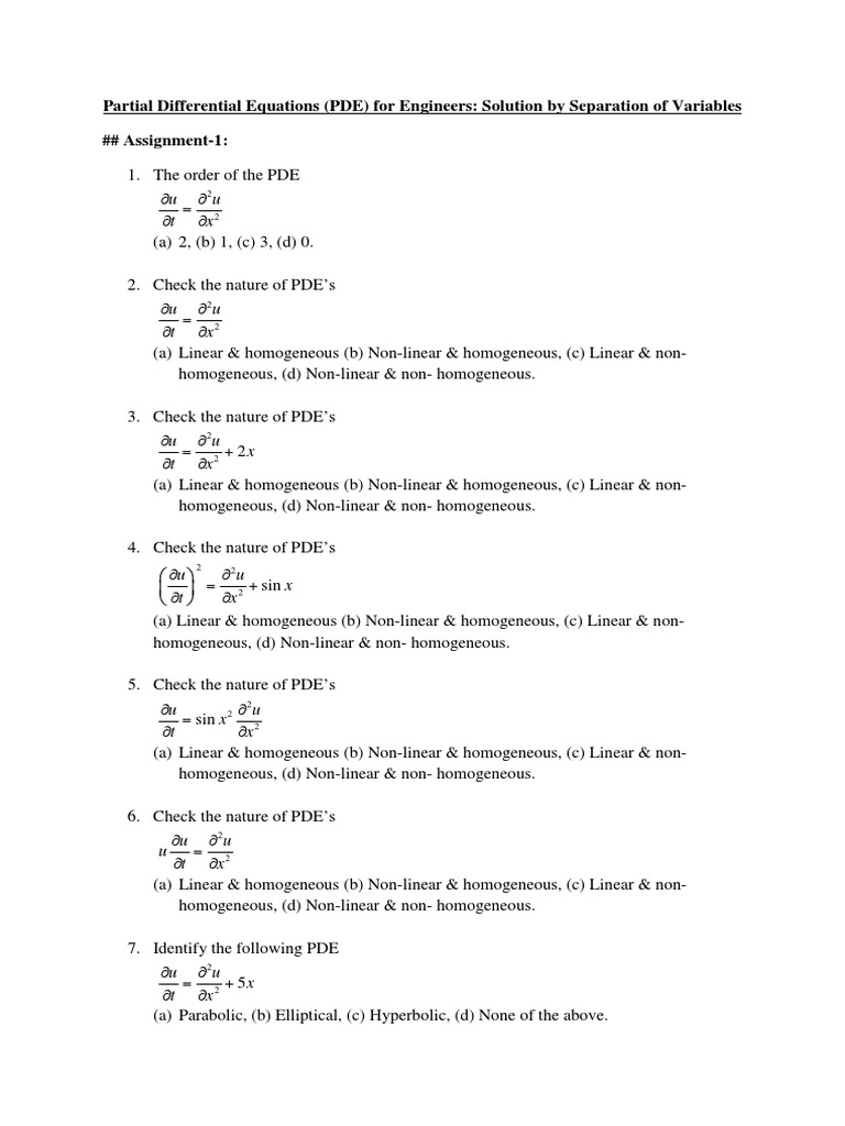Assignment-1 (Partial Differential Equations (PDE) For Engineers) | PDF ...