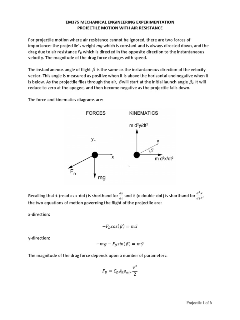 Projectile Motion With Air Resistance | PDF | Drag (Physics) | Function ...