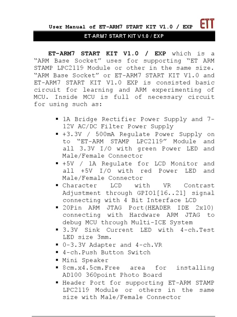 Et-Arm7 Start Kit v1 Manual | PDF | Power Supply | Computer Engineering