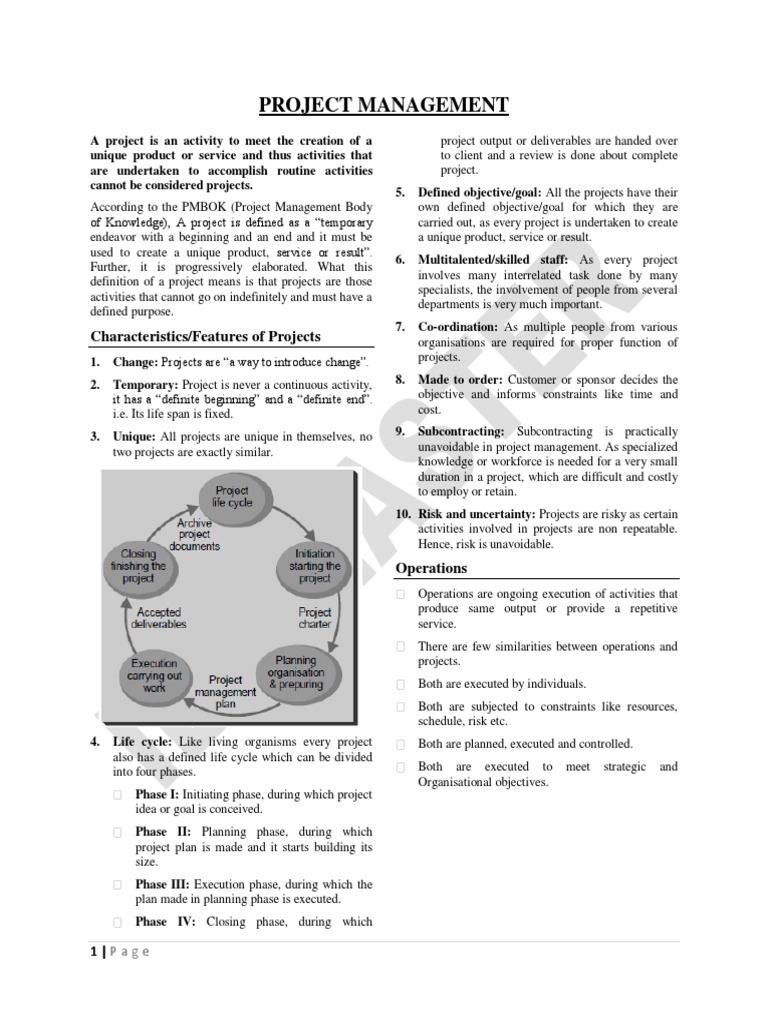 Project Management: Characteristics/Features of Projects | Download ...