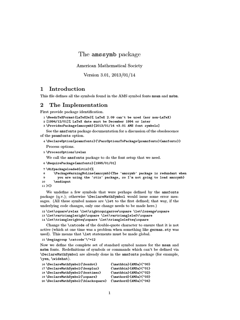 The Amssymb Package | PDF | Notation | Text