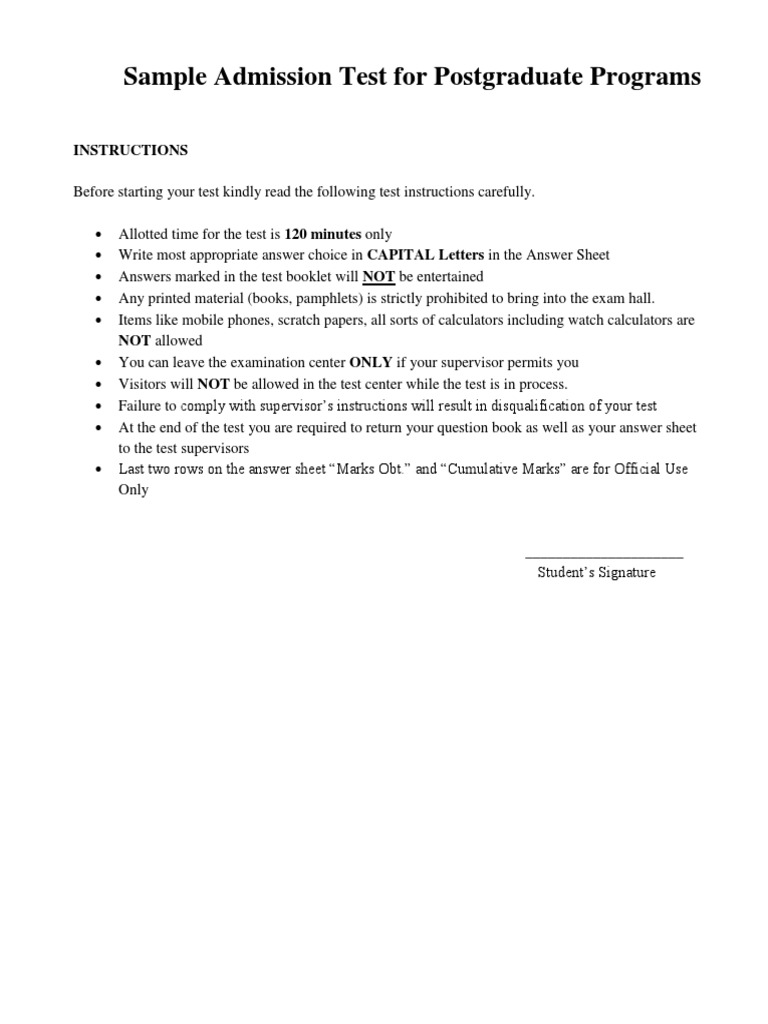Sample Admisison Test Postgraduate PDF | PDF | Mail | United States ...