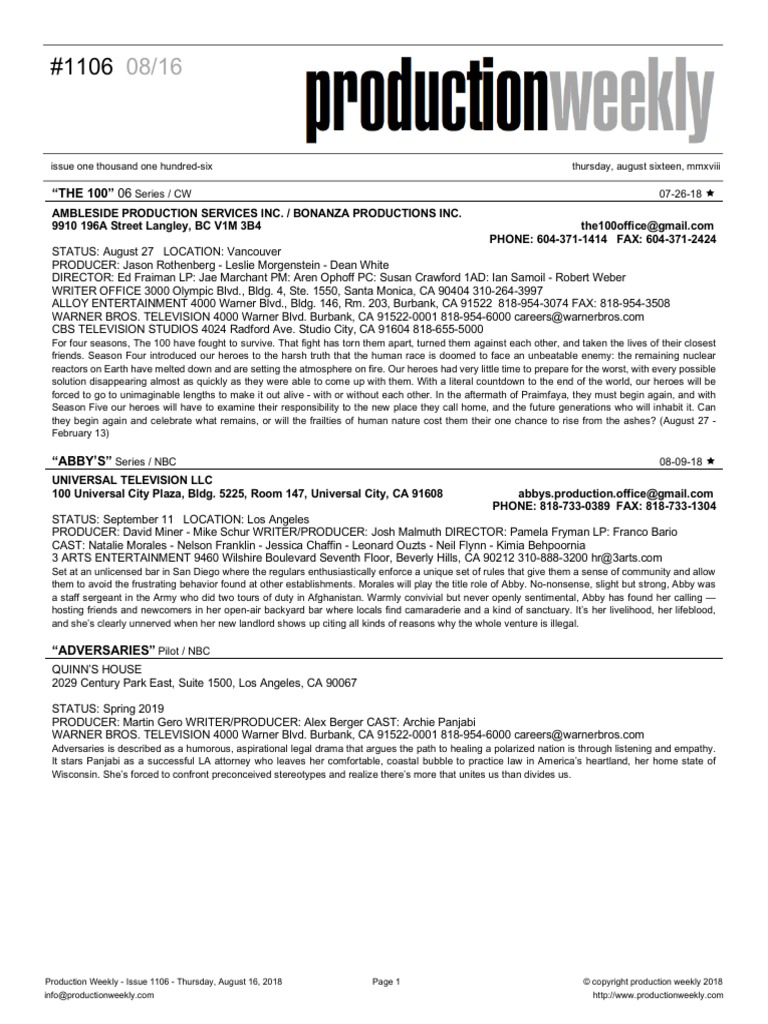 Production Weekly - Issue 1106 - Thursday, August 16, 2018 / 140 ...