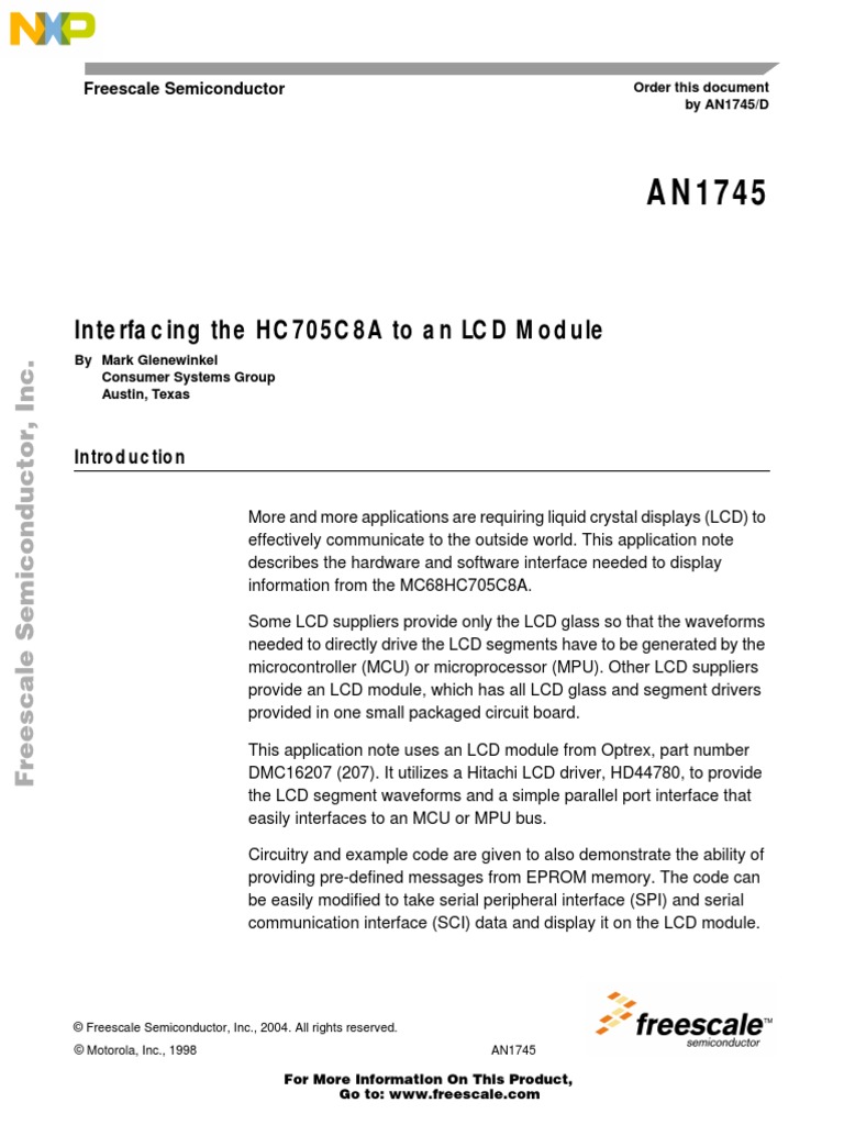 Interfacing The HC705C8A To An LCD Module: Freescale Semiconductor ...