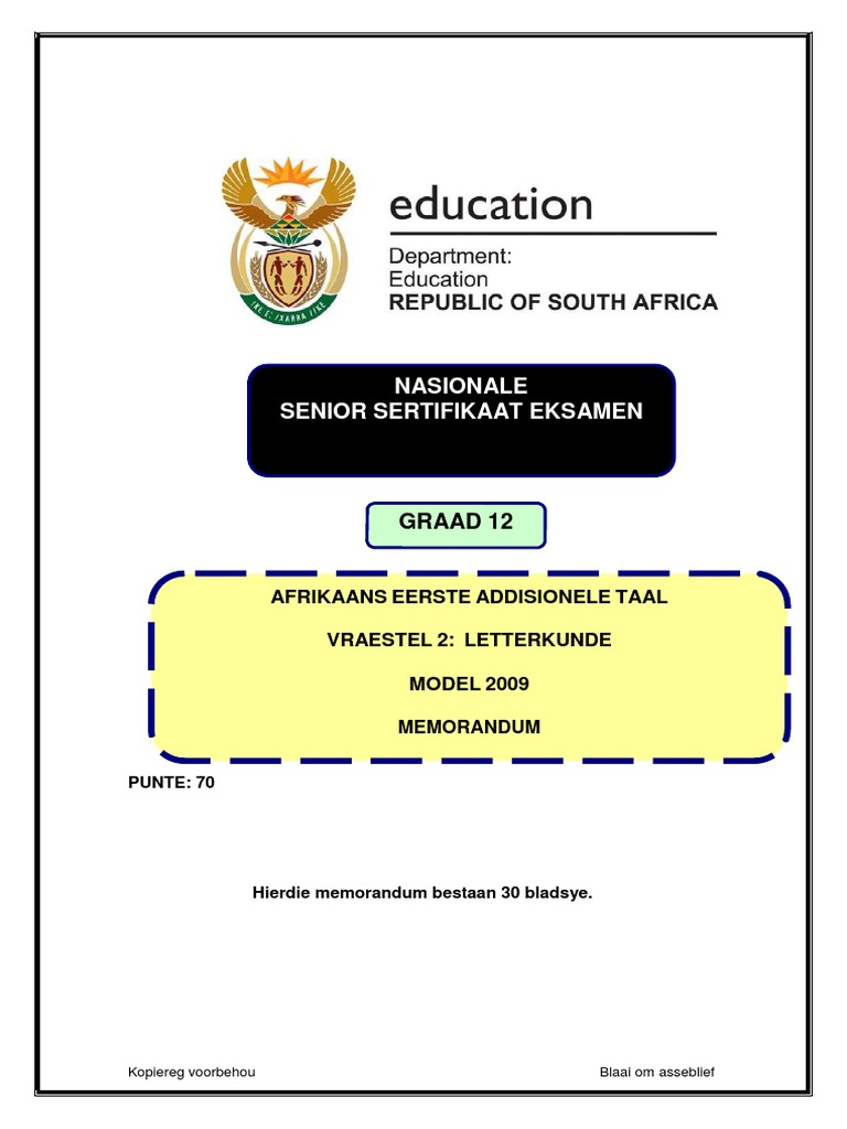 Afrikaans FAL P2 Exemplar Memo | PDF