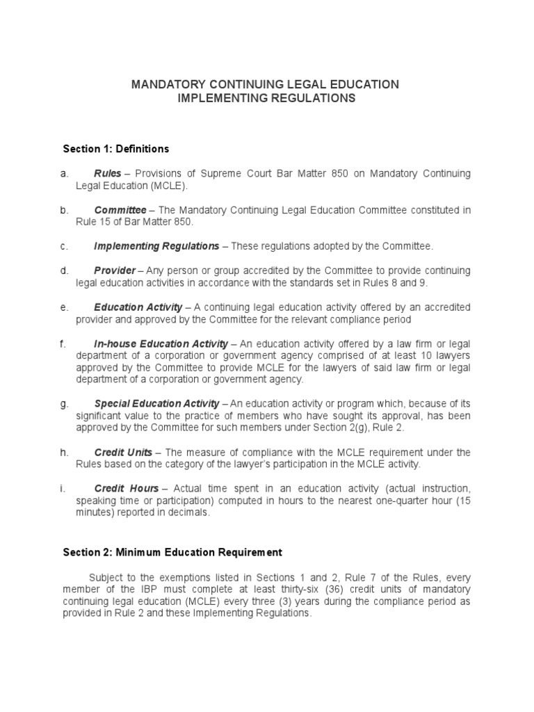 MCLE Implementing Regulations | PDF | Judiciaries | Legal Education