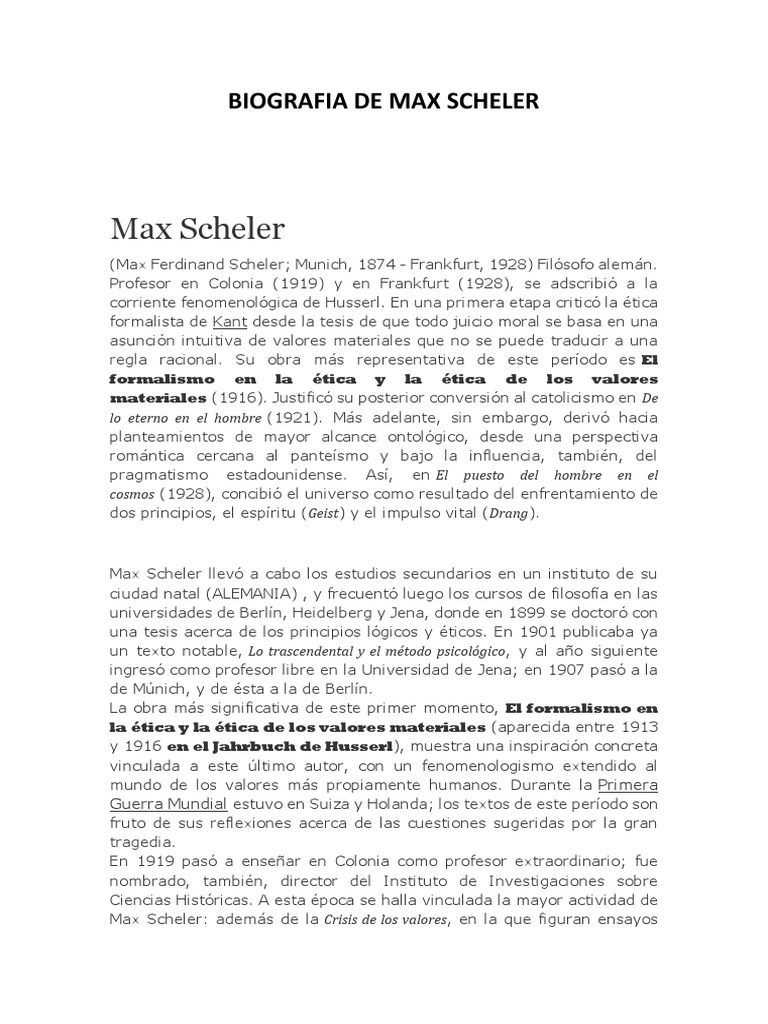 Biografia de Max Scheler | PDF | Teorías filosóficas | Movimientos ...