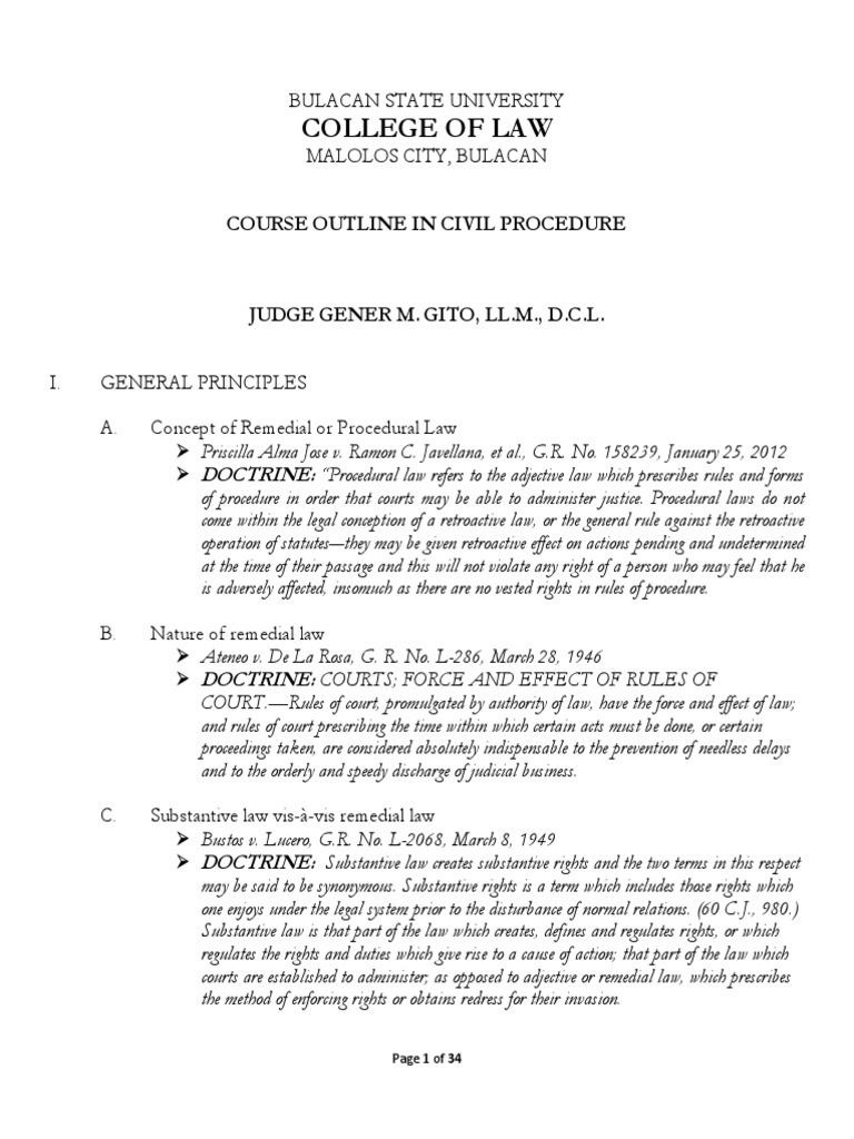 Civil Procedure Doctrines Complete JUDGE GENER GITO SYLLABUS | PDF ...
