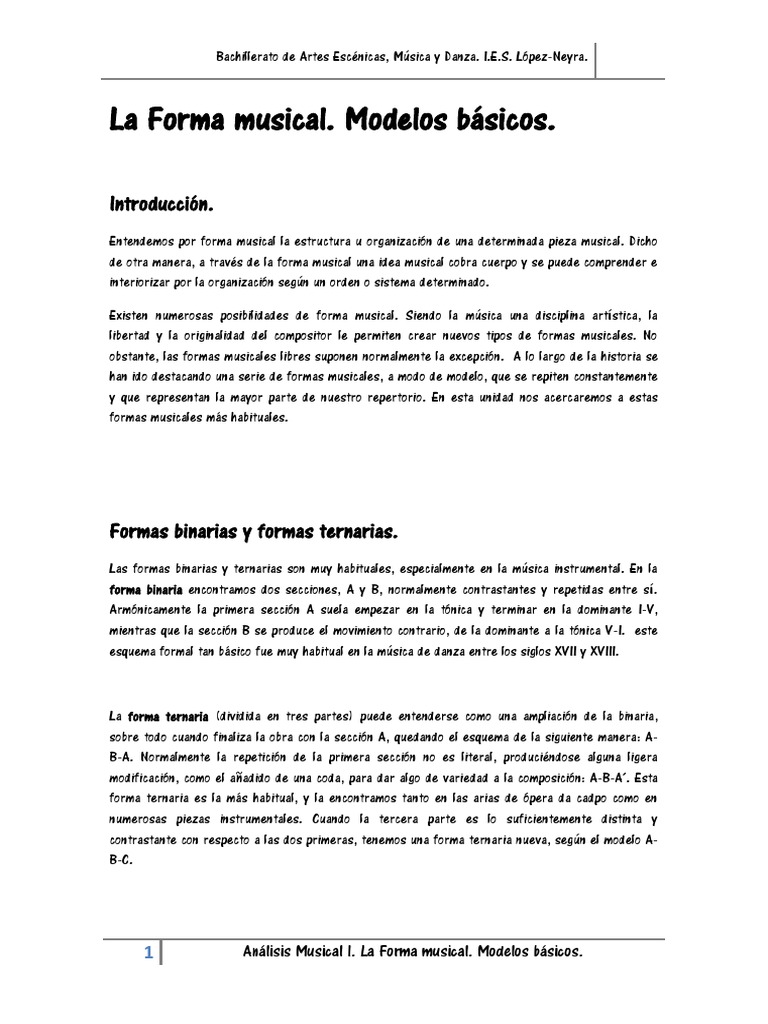 La Forma Musical. Modelos Básicos PDF | PDF | Formas musicales ...