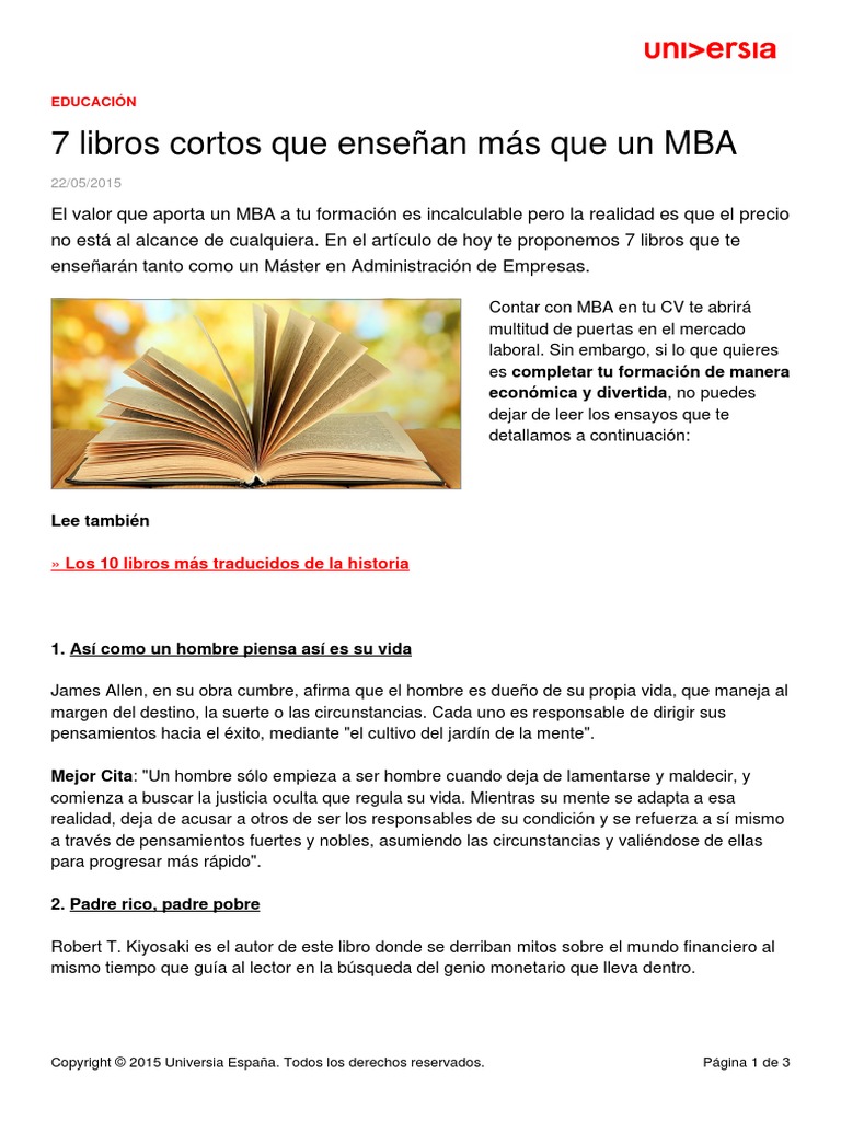 7 Libros Cortos Q Enseñan Más Que Un MBA | PDF | Máster en ...
