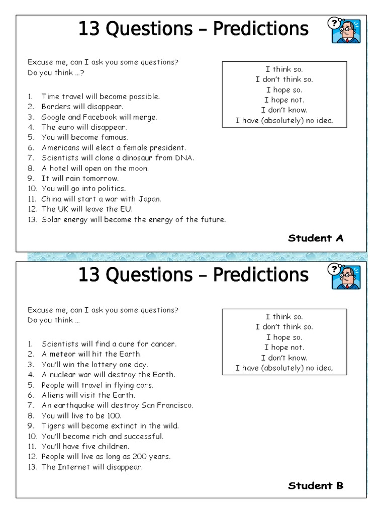13 Questions 15 Predictions Fun Activities Games 22421 | PDF