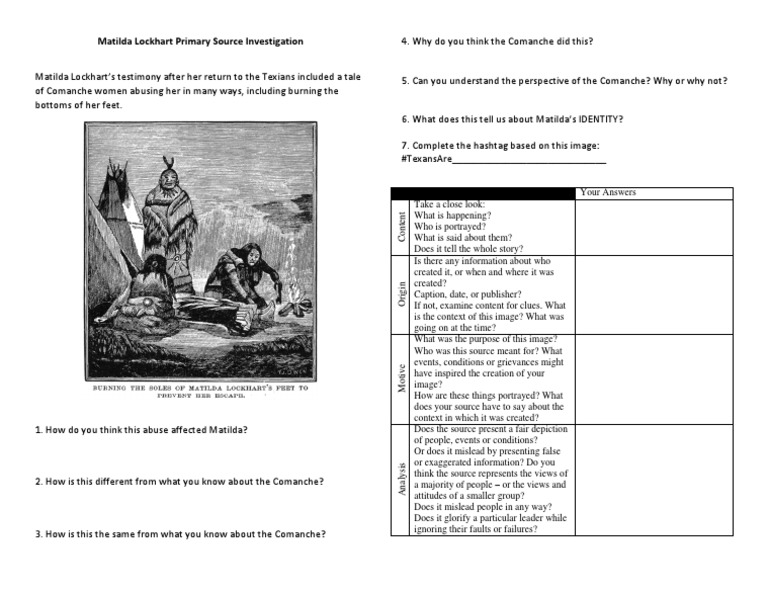 Matilda Lockhart Primary Source Investigation | PDF | Communication ...