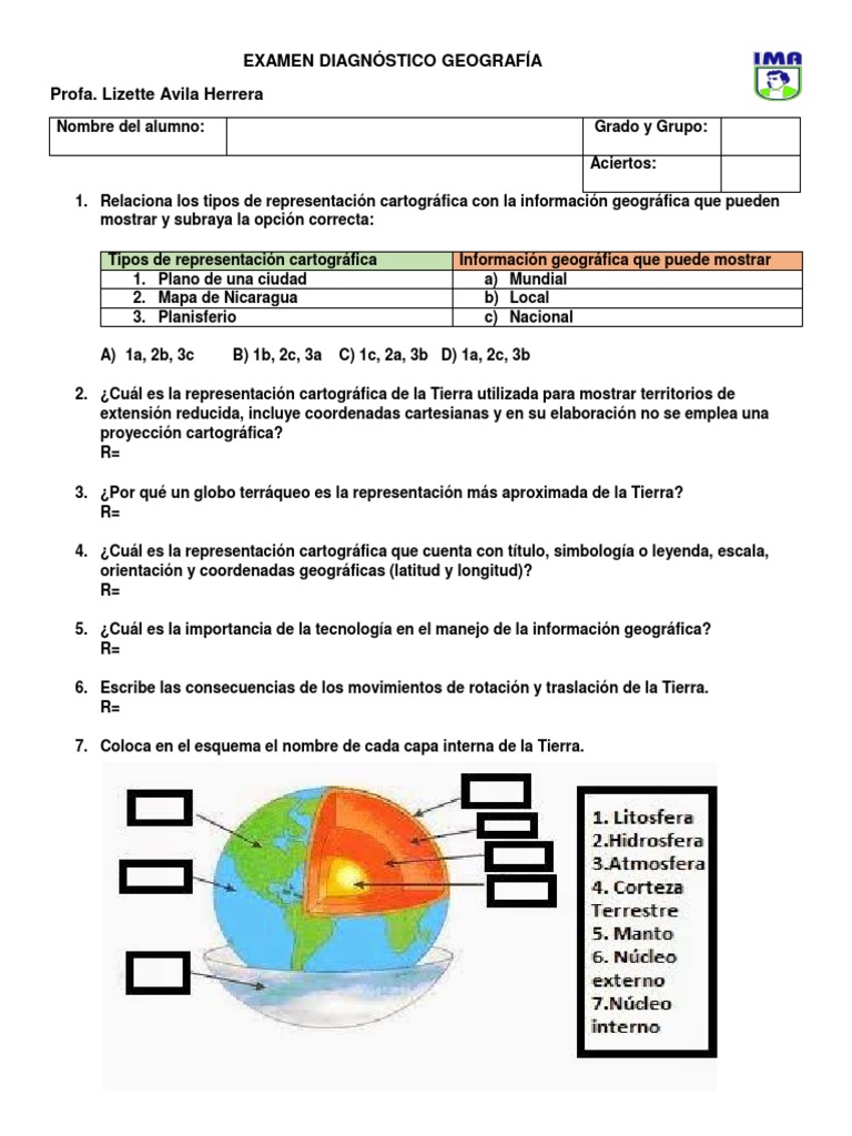 EXAMEN DIAGNÓSTICO geografía