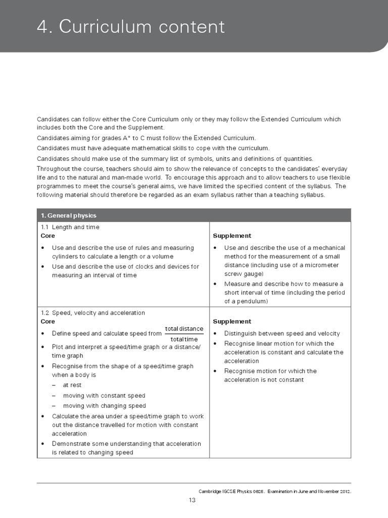 Curriculum Content: 1. General Physics | PDF | Force | Mass