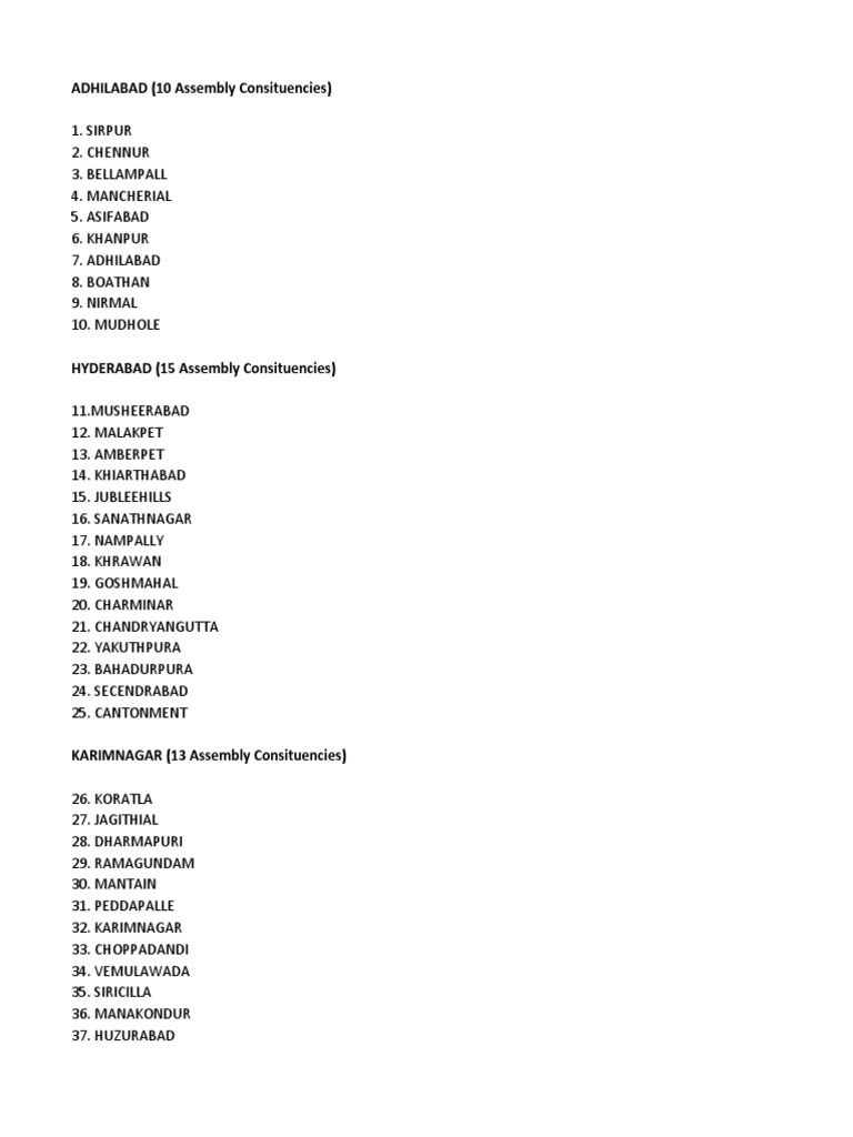 Andhra Pradesh Assembly Constituencies List | PDF | South India