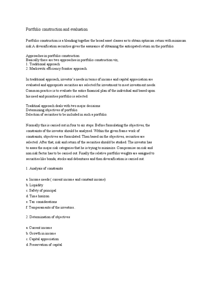 Portfolio Construction and Evaluation | PDF | Capital Asset Pricing ...