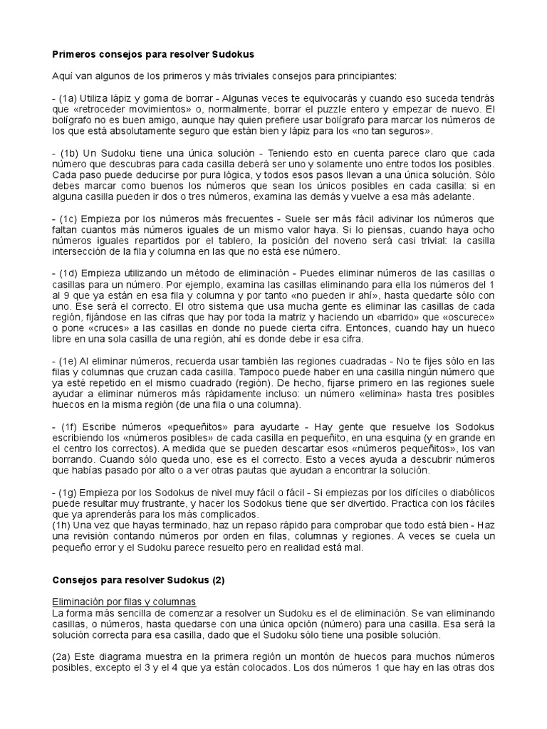 Consejos para Resolver Sudokus | PDF | Juego de azar | Juegos de ... Consejos para Resolver Sudokus | PDF | Juego de azar | Juegos de ...