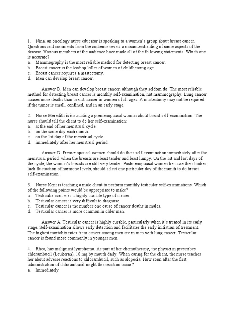 Oncology Exam Questions and Answers | PDF | Ovarian Cancer | Cancer