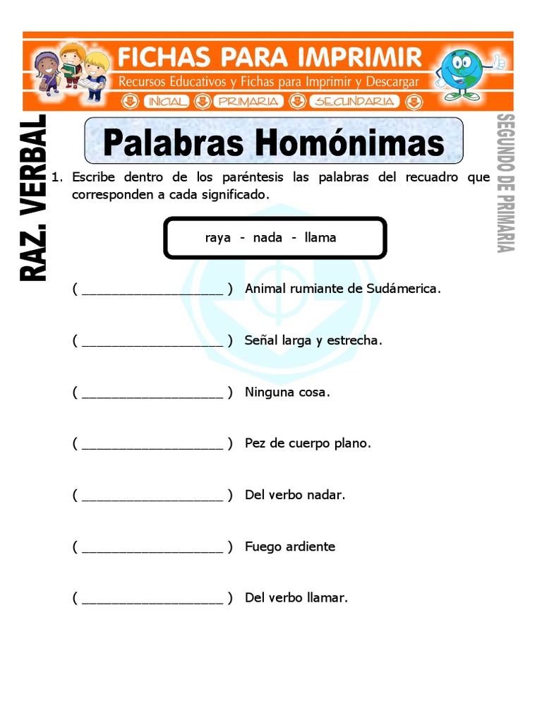 Ficha de Palabras Homonimas para Segundo de Primaria | PDF ...
