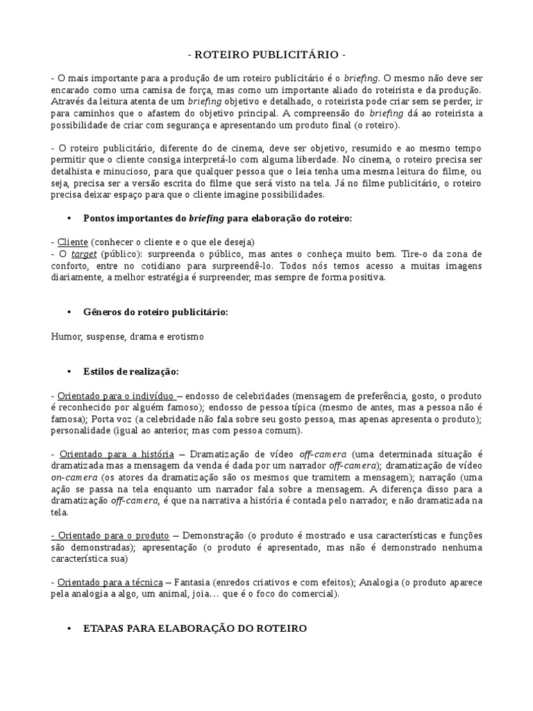 Fichamento - Roteiro Publicitário | PDF | Publicidade | Tempo