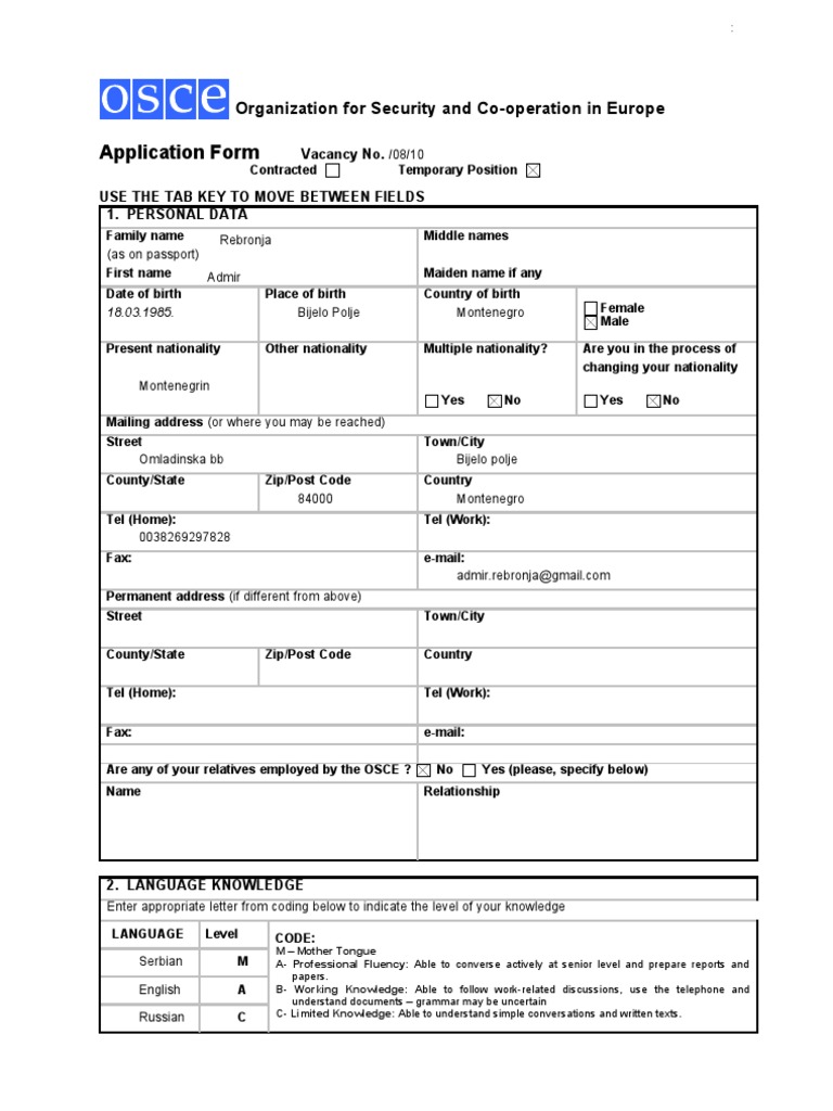 Application Form OSCE | PDF | Academic Degree | Employment