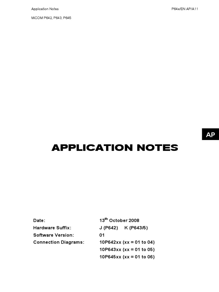 Application Notes: Application Notes P64X/En Ap/A11 Micom P642, P643 ...