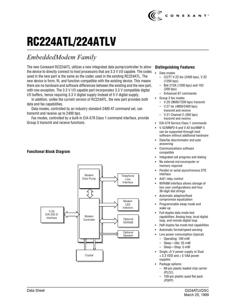 Rockwell RC224ATL Embedded Modem | PDF | Modem | Bit Rate