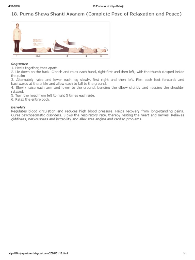 Purna Shava Shanti Asanam (Complete Pose of Relaxation and Peace) | PDF