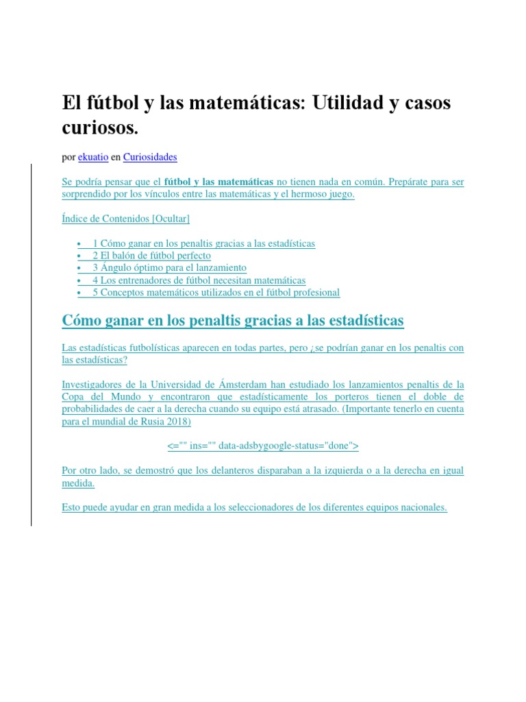 Futbol y Matematicas | PDF | Asociación de Futbol | Deportes