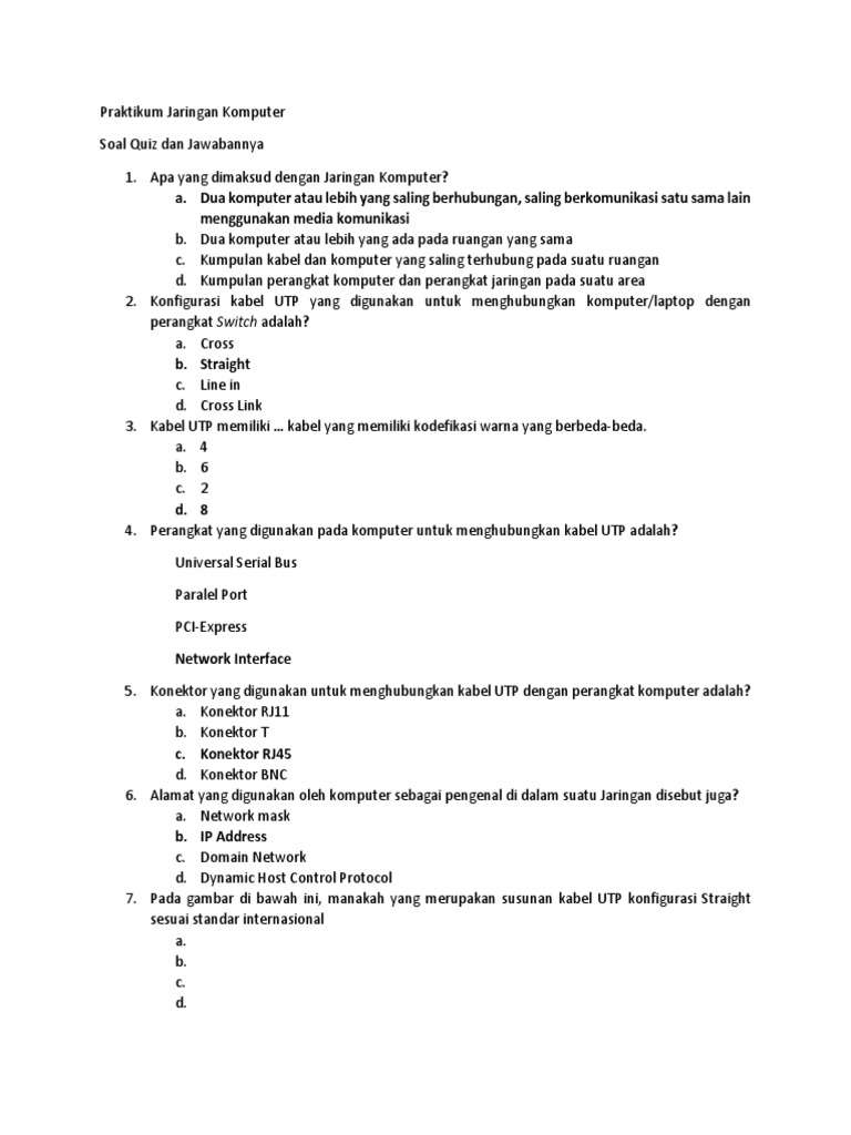 Soal Quiz Jaringan Komputer Dan Jawabannya | PDF