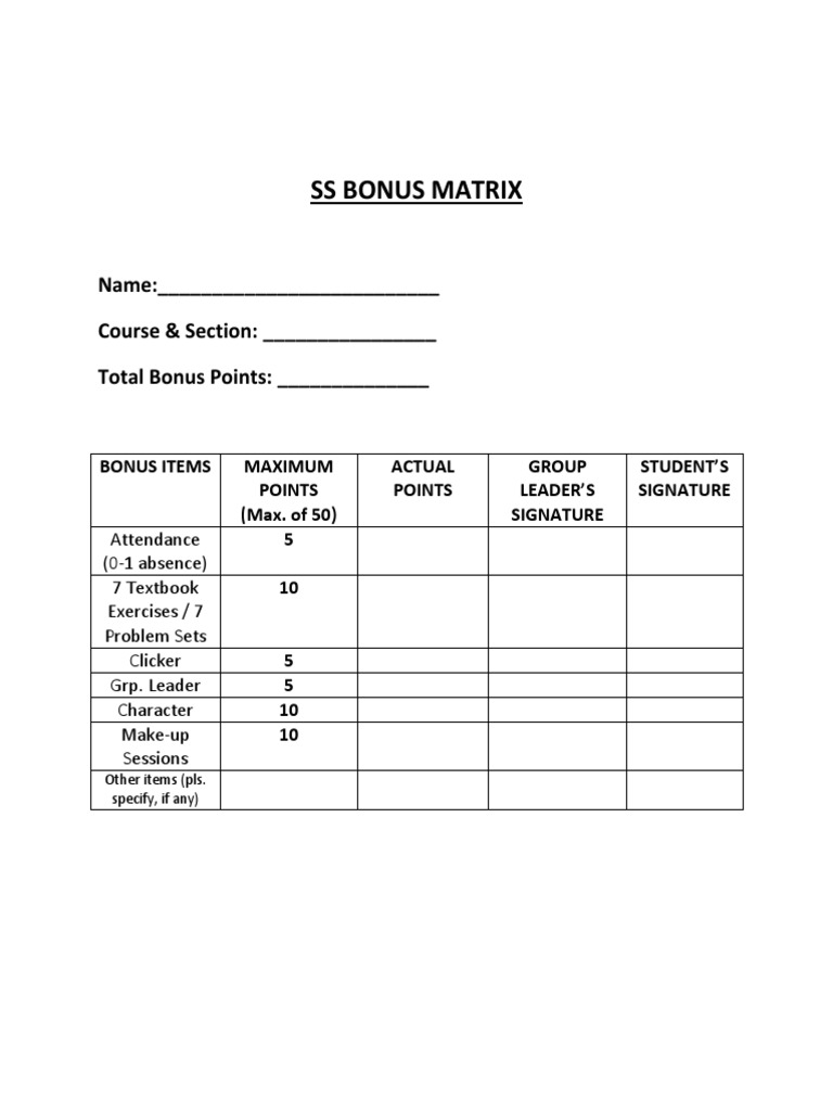 Ss12 Bonus Matrix | PDF
