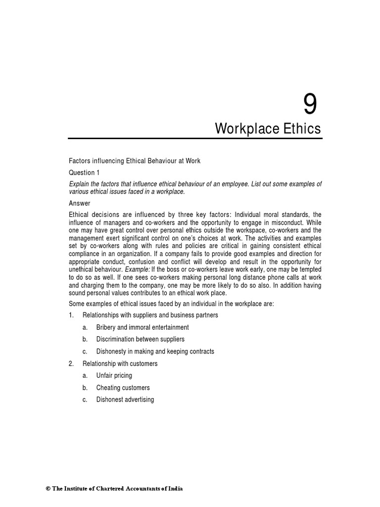 Workplace Ethics: Factors Influencing Ethical Behaviour at Work | PDF ...