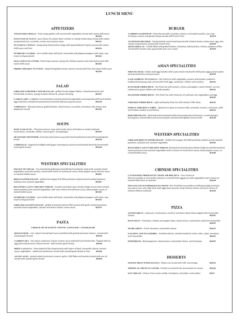 Lunch & Dinner Menu - A3 | Download Free PDF | Curry | Salad