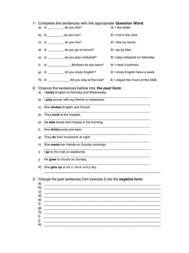1-Complete The Sentences With The Appropriate Question Word | PDF ...