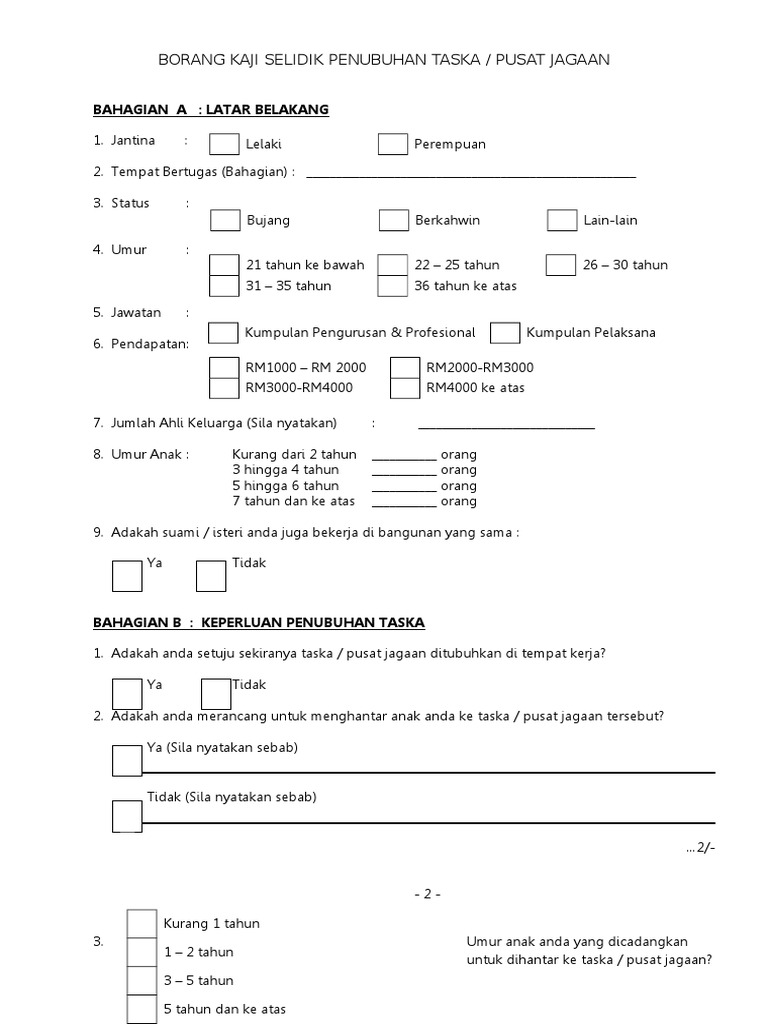Borang Kaji Selidik Penubuhan Taska | PDF