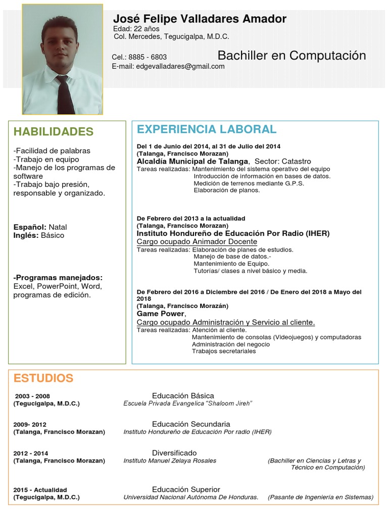 Curriculum Vitae Felipe | PDF | Honduras | Informática