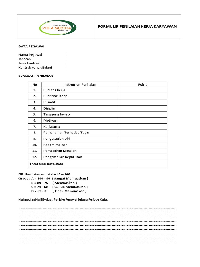 Form Penilaian Kerja | PDF